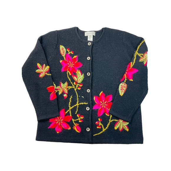 Vintage | Sweaters | Vintage Worsted Wool Floral Stitched Cardigan ...